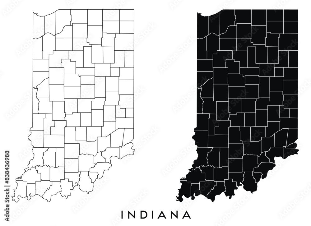 Vector de Stock Indiana state map of regions districts vector black on ...