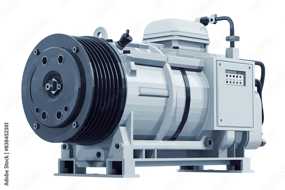 High-tech industrial compressor with components, isolated on white ...
