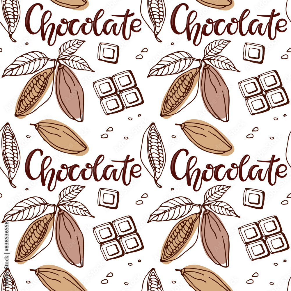 Seamless pattern with Chocolate. Hand drawn vector chocolate bar, cocoa ...