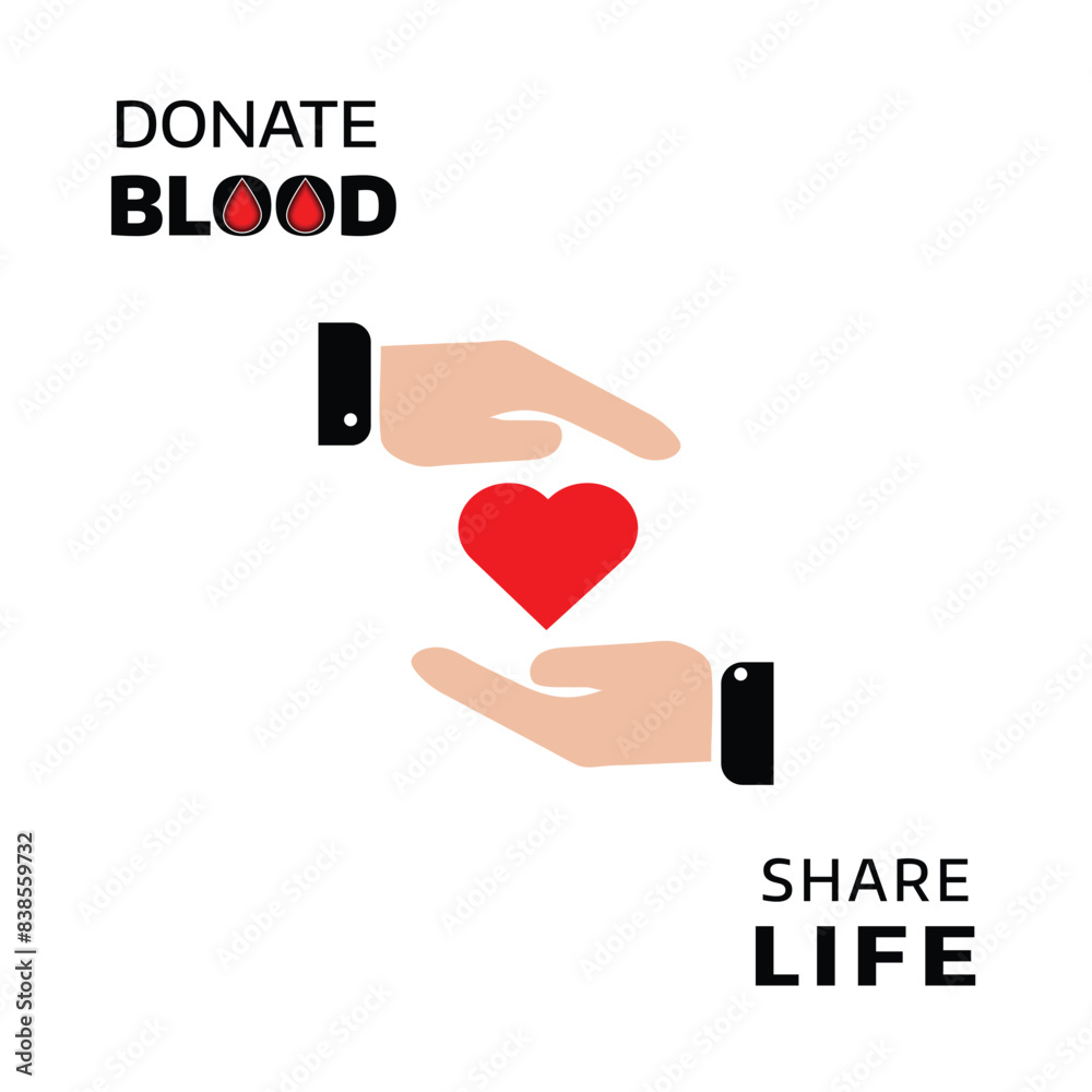 Donate Blood Share Life background Template. Two Hand with Red Heart ...