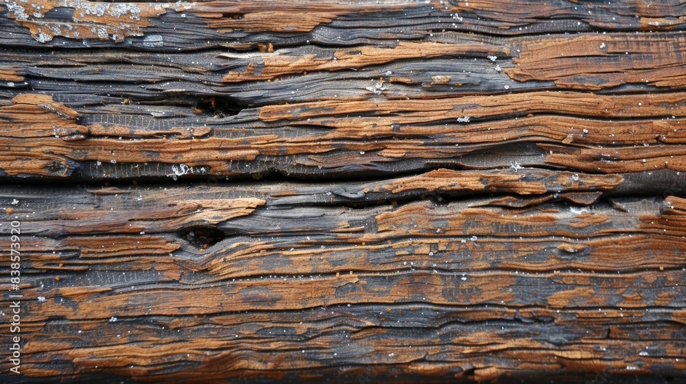 Splintered surface A macro shot of a weathered wooden plank revealing a ...