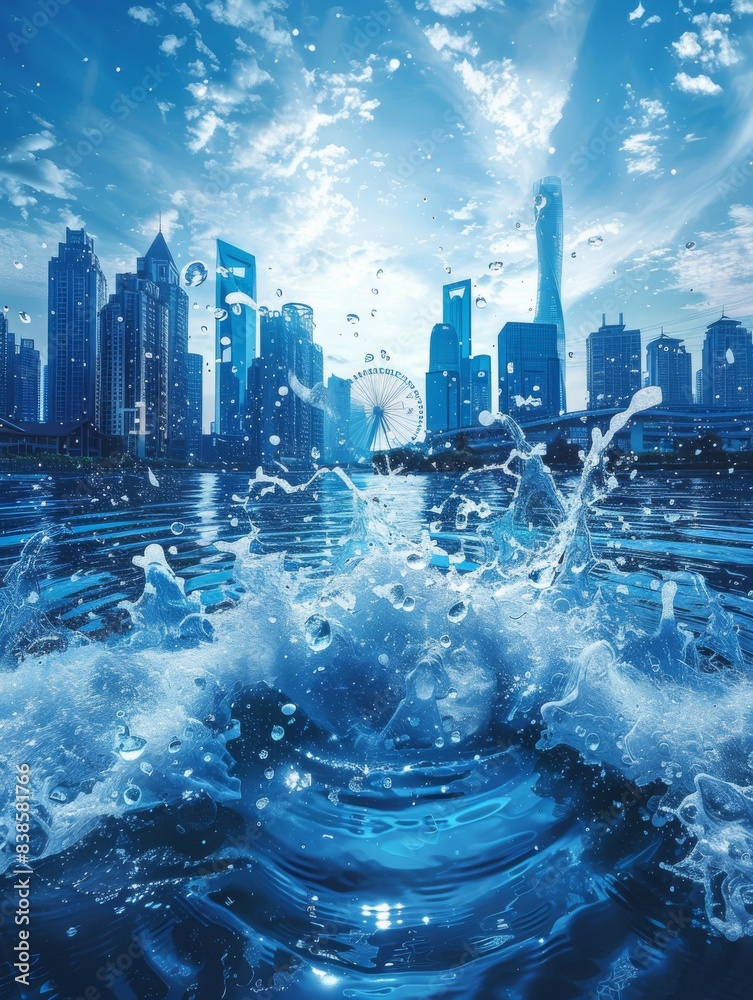 City skyline with ferris wheel, Chongqing landmark building, grand ...