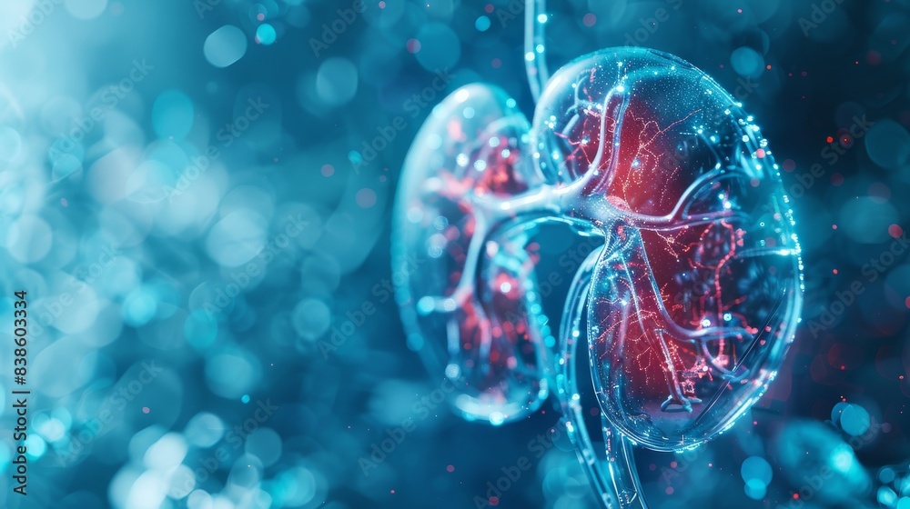 Anatomical representation of human kidneys in transparent design with ...