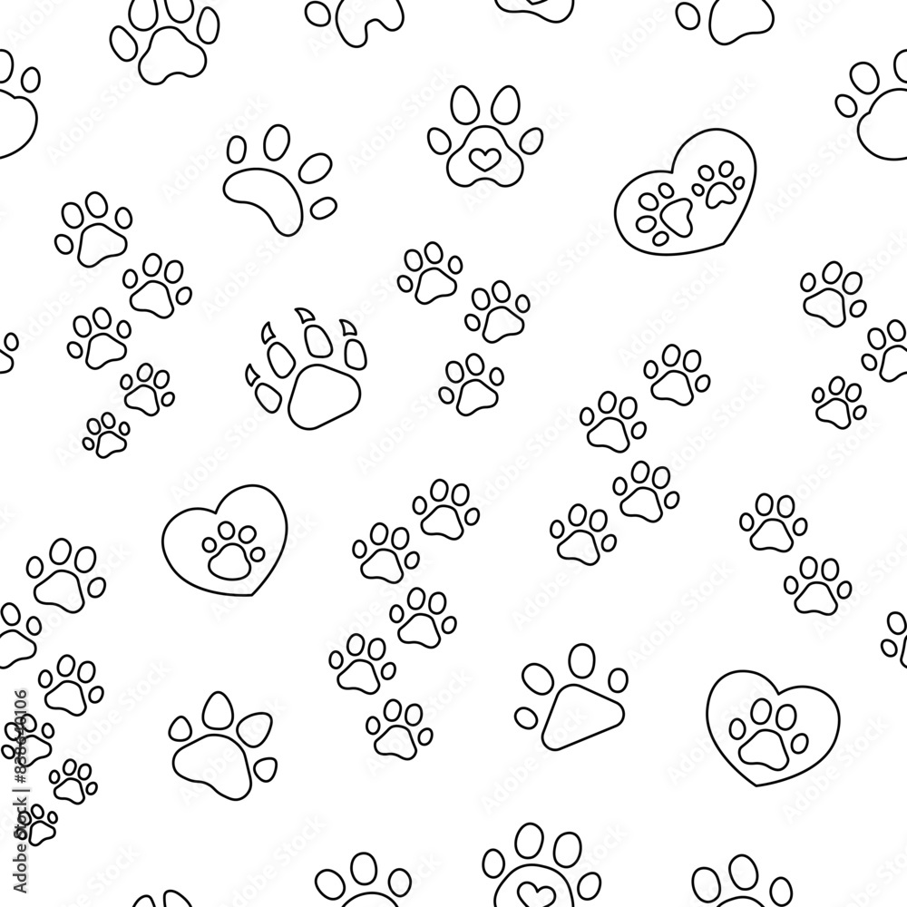 Dog or cat paw print. Seamless pattern. Coloring Page. Animal ...