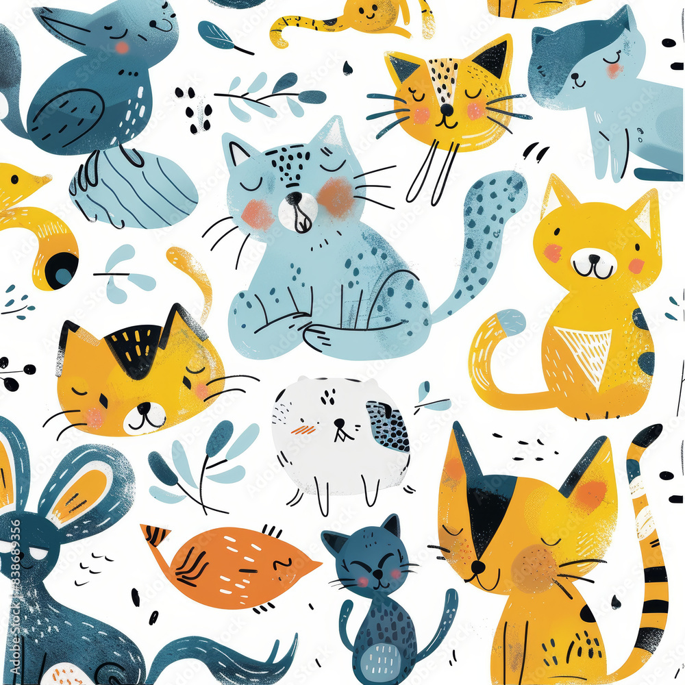 Playful Patterns of Cute Pets in Hand-Lettering Style – Light Yellow ...