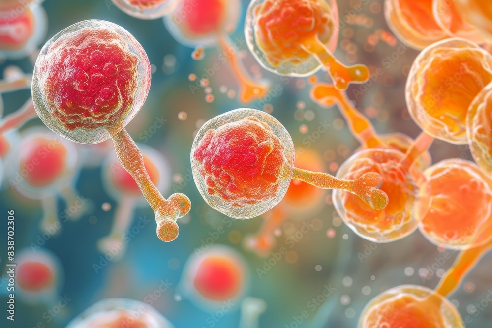 Highresolution photo of yeast cells during budding process ...