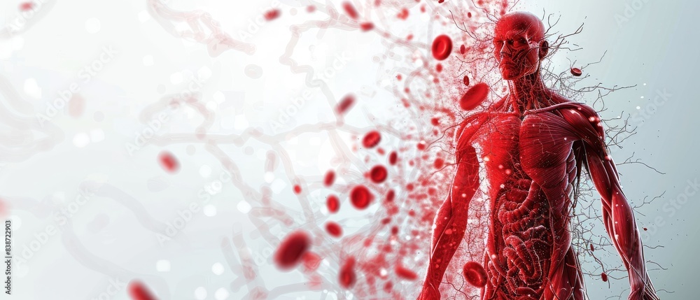 Artistic representation of the human circulatory system showing blood ...