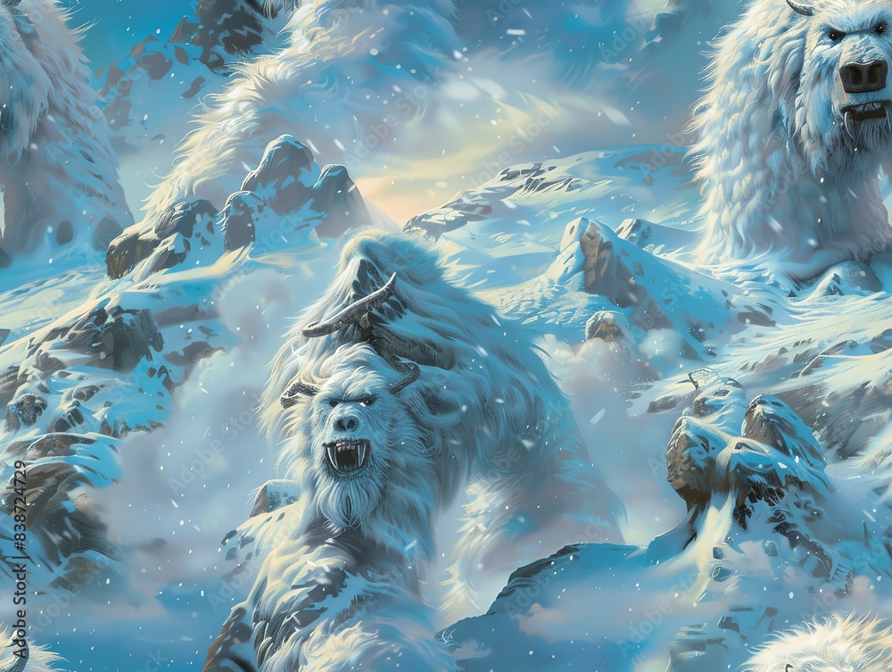 18 Yeti evolution, primal beast to mythic creature, snowy stages ...