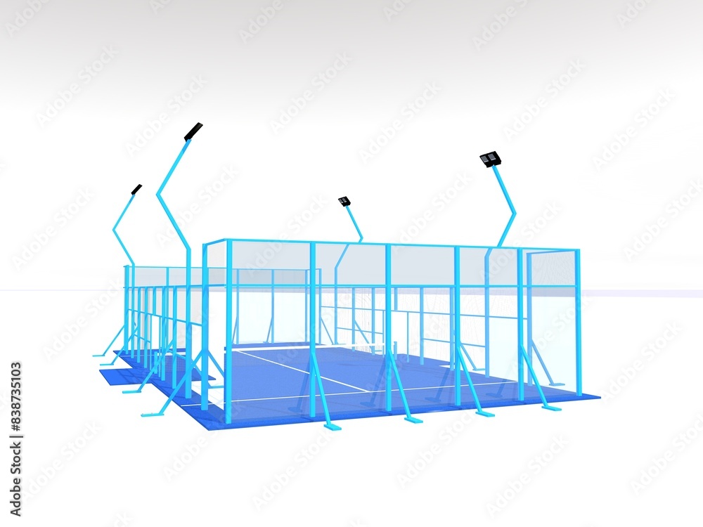 Padel court construction design blue L-shape lamp post Metal frame 3D ...