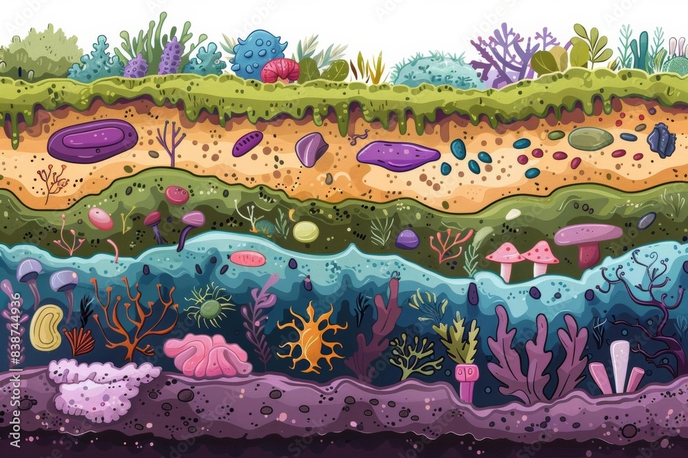 Microbes in soil flat design side view agricultural theme cartoon ...