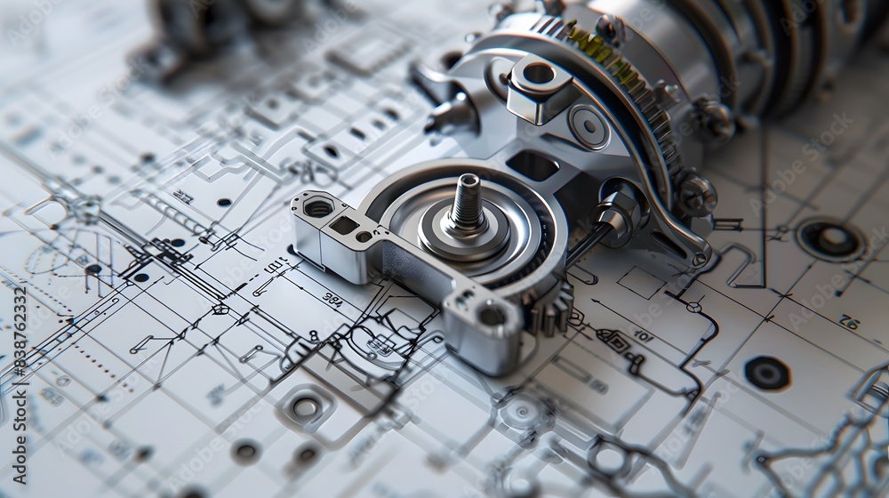 a close-up view of a detailed mechanical component, with annotations ...