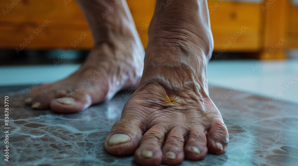 Detailed close-up of a man's feet displaying symptoms of diabetic foot ...