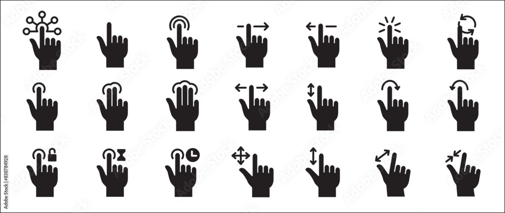 Finger touch screen gesture vector icon collection. Touch and swipe ...