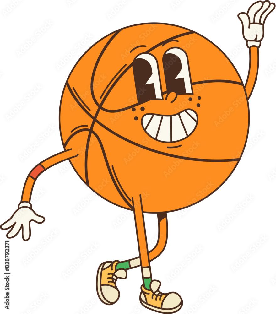 Retro, groovy basketball ball character. Isolated cartoon vector sports ...