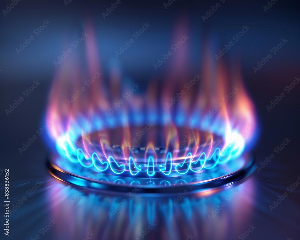 Ethanol gas flame on a burner, high-definition, vibrant blue, soft ...