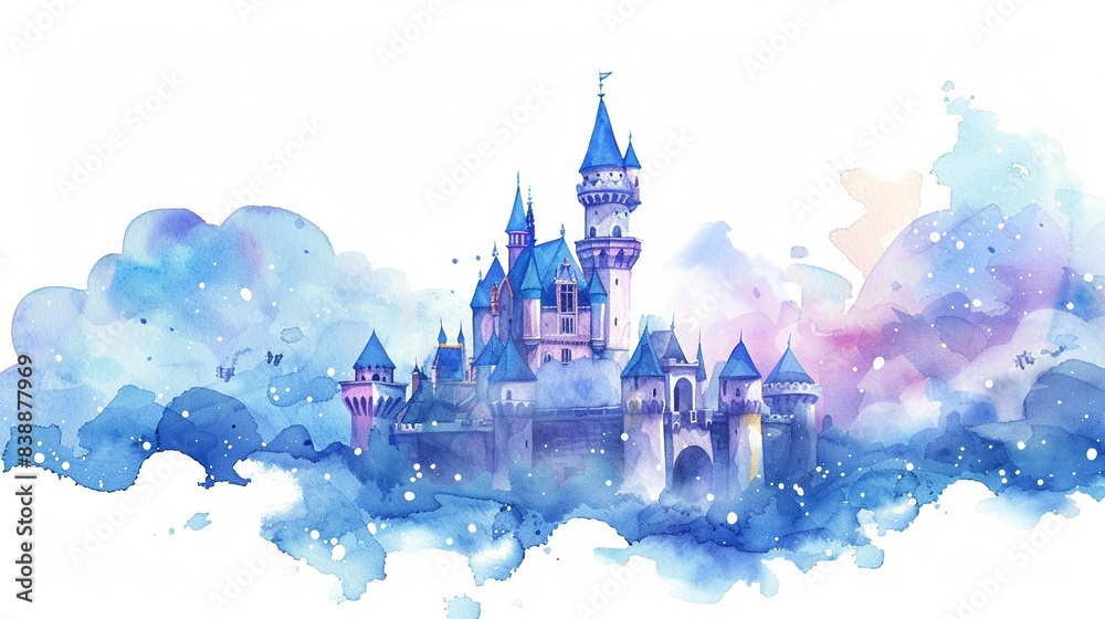 Enchanted watercolor castle in clouds, clipart isolated, for dreams of ...