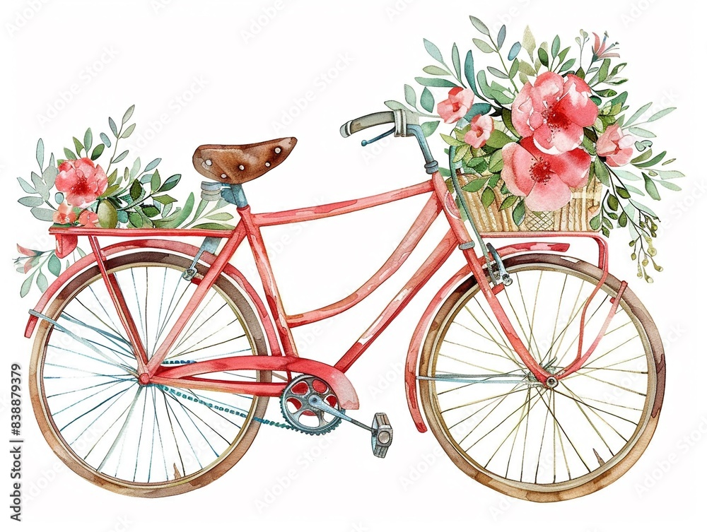 Watercolor vintage bicycle with flowers, clipart isolated, for a ...