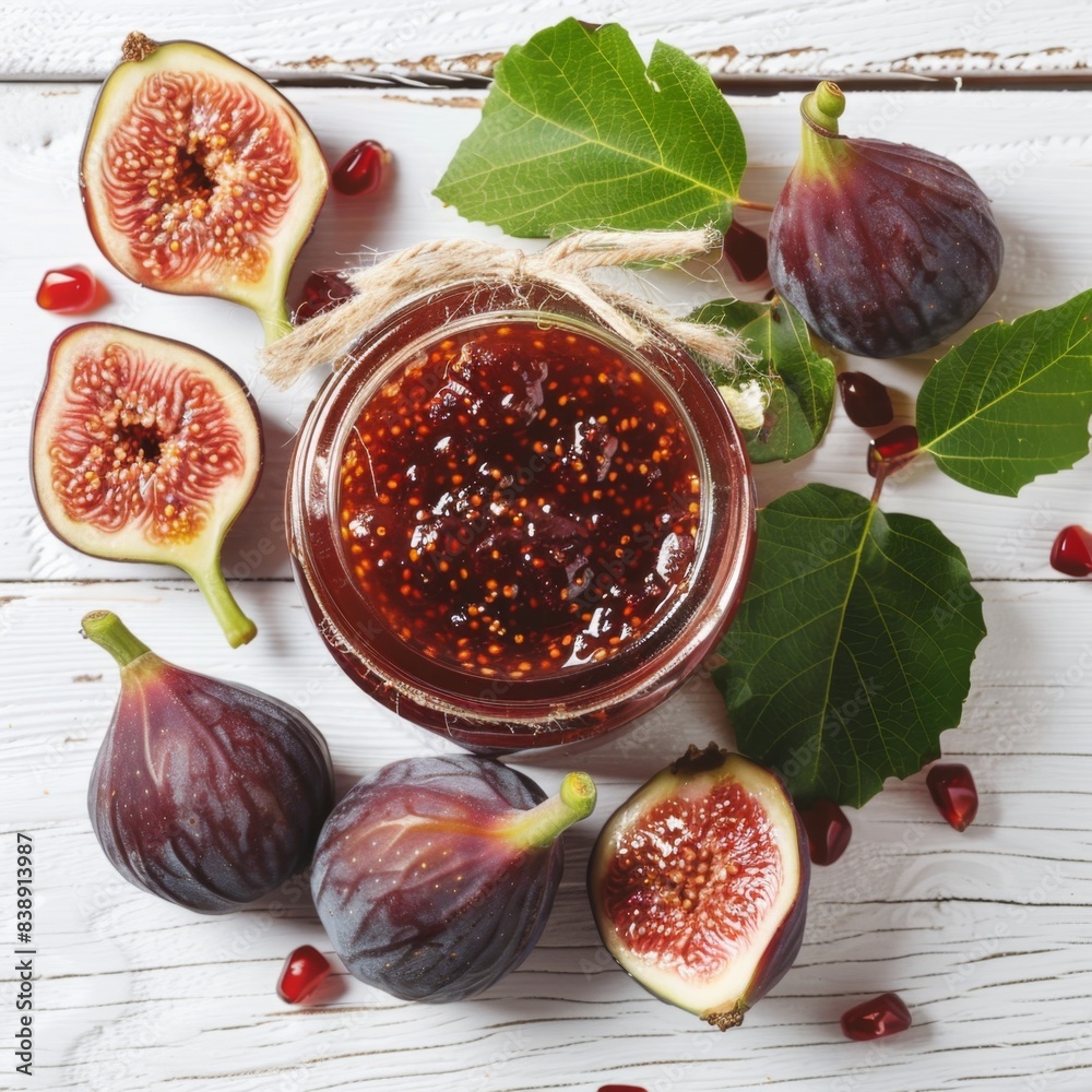 Illustration Stock Fig jam jar, sweet ficus carica confiture, canned ...
