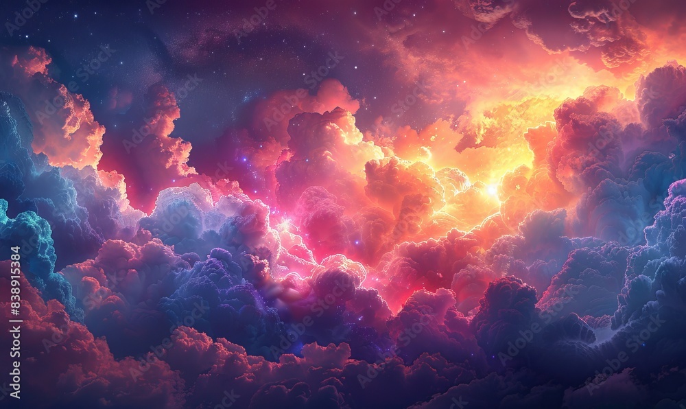 Heavenly background featuring colorful clouds and ethereal shapes and ...