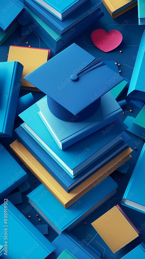 Academic milestone, books with cap, clean design, bright colors 8K ...