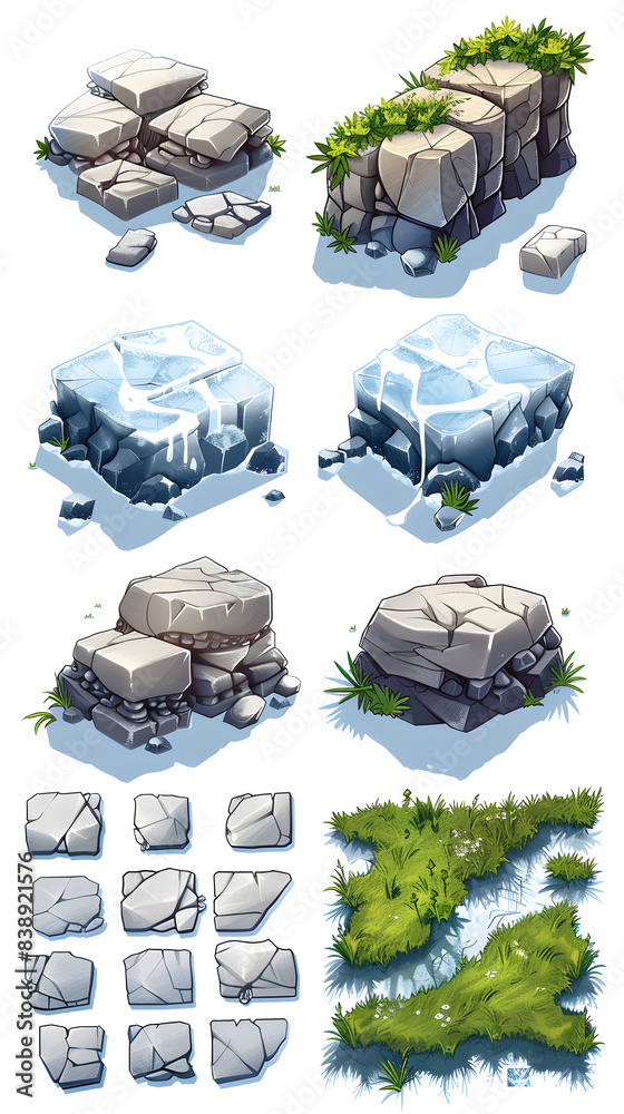 Isometric 2d Game texture tiles. 2D cartoon level ground blocks of ...