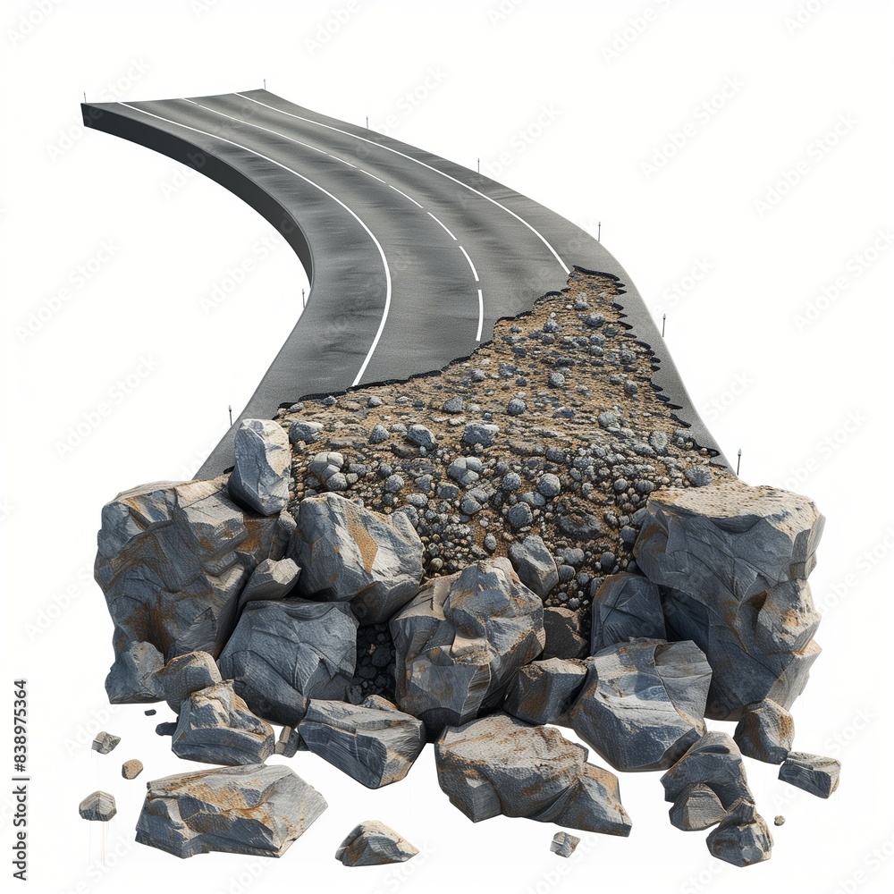 Highway blocked by rock slide debris slope nature disaster erosion ...