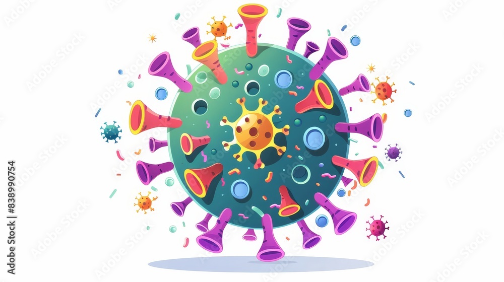 Virus structure flat design side view viral particle cartoon drawing ...