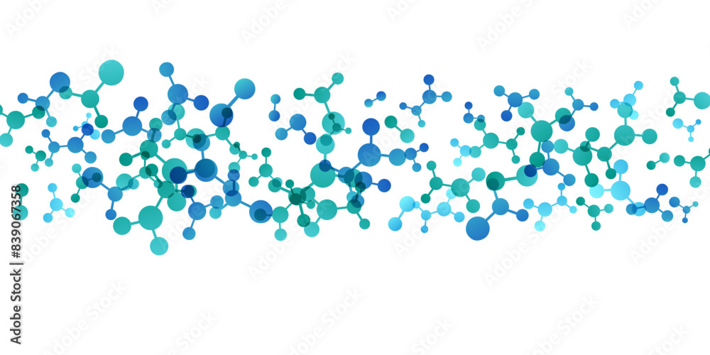 Horizontal border with molecules, data or other tech structure elements ...