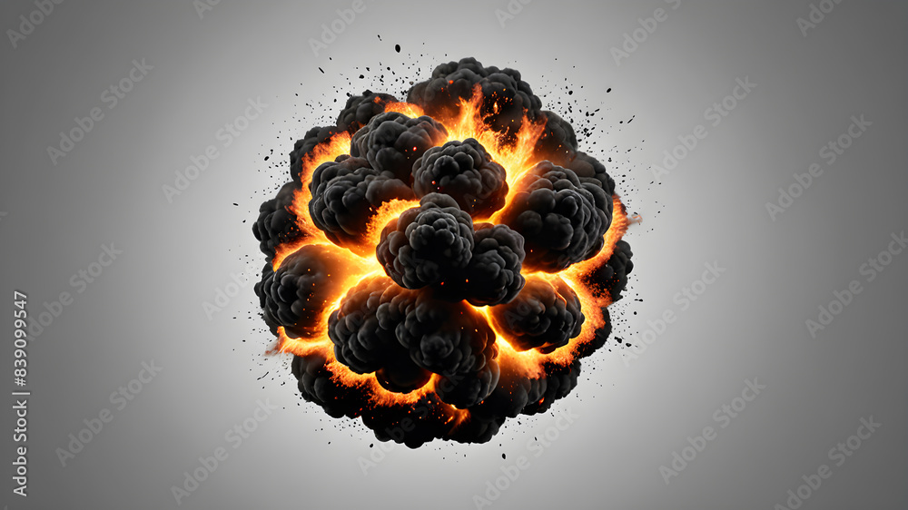 Fireball with black smoke , flame ball. Huge, extremely hot explosion ...