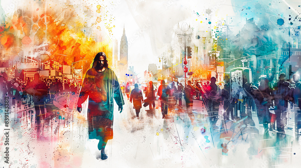 Digital watercolor painting of Jesus Watercolor painting, Jesus walking ...