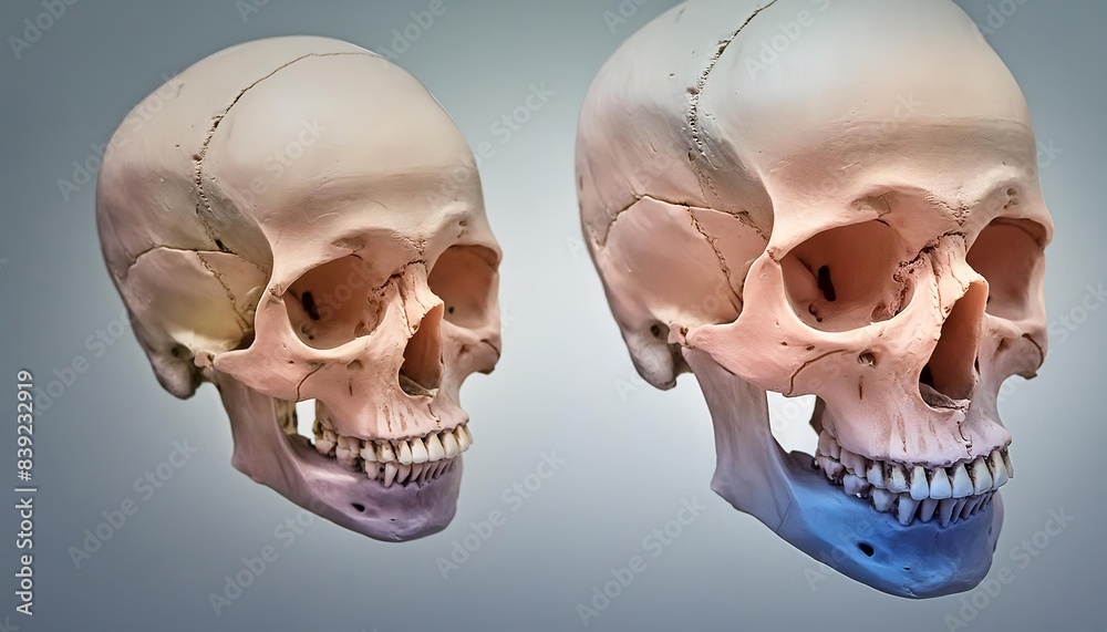 Ilustración de Stock Two detailed anatomical skull models showcasing ...