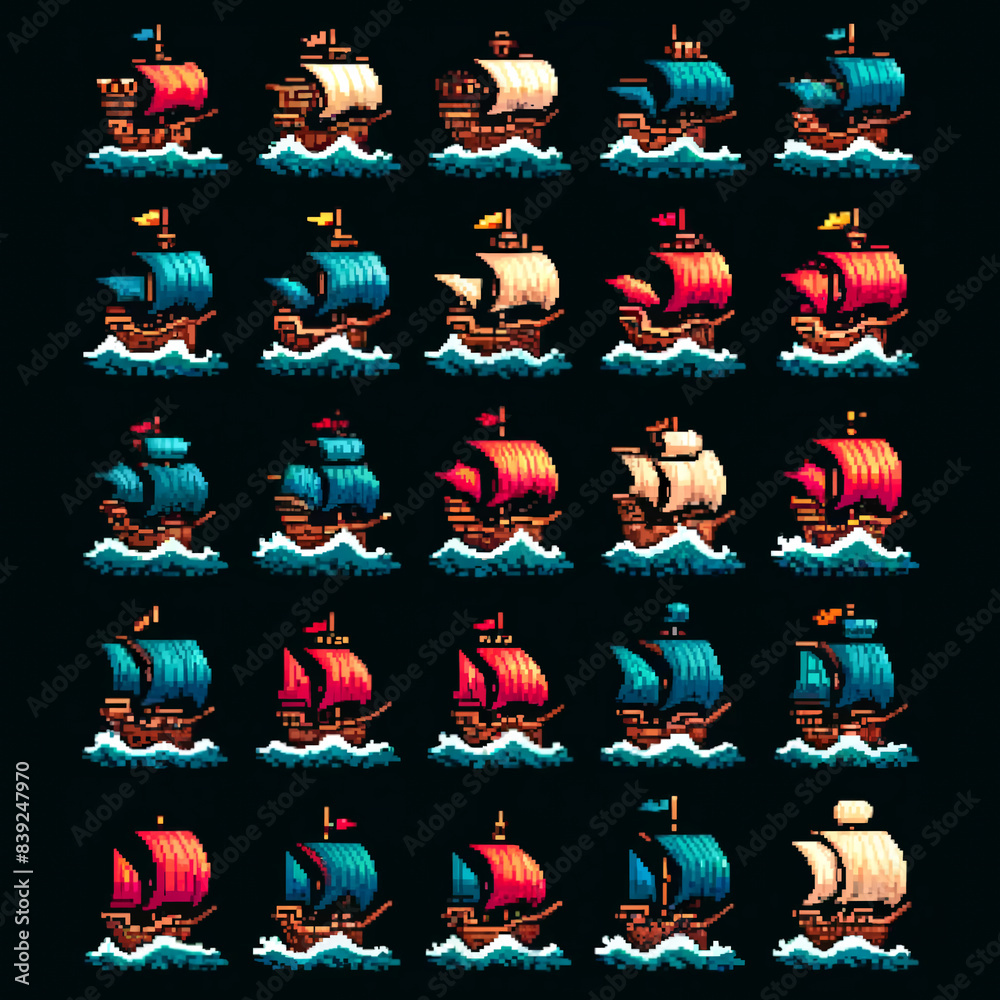 Pixel Art RPG Ships Sprite Sheet 素材庫插圖 | Adobe Stock