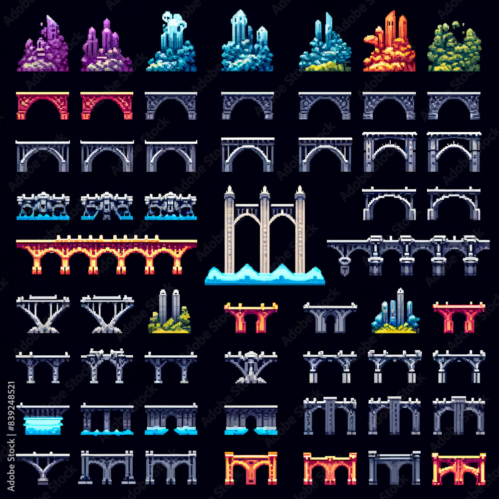 Ilustración de Stock Pixel Art RPG Bridges Sprite Sheet | Adobe Stock
