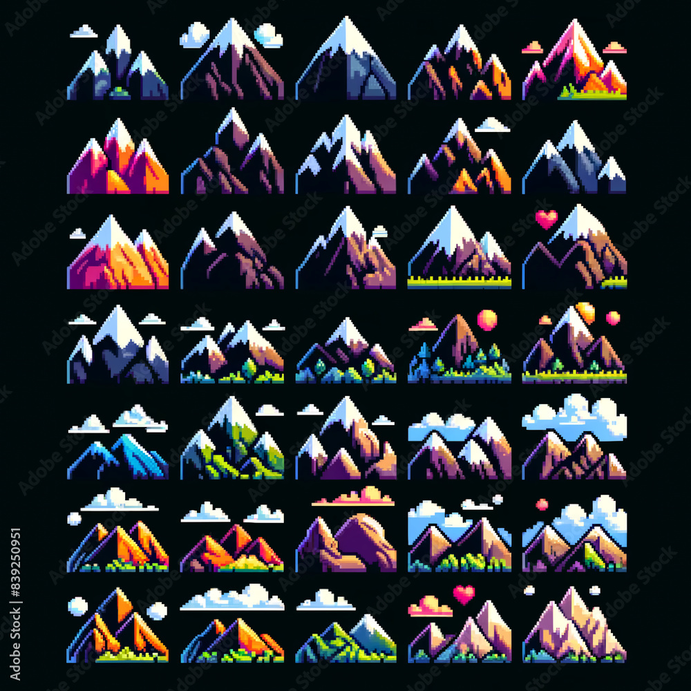 Pixel Art RPG Mountain Icons Sprite Sheet Stock Illustration | Adobe Stock