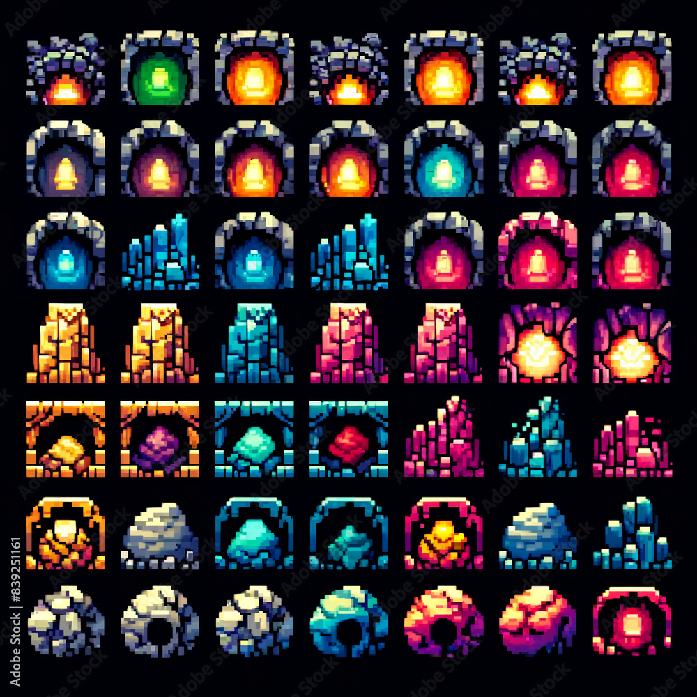 Pixel Art RPG Cave Icons Sprite Sheet Stock Illustration | Adobe Stock