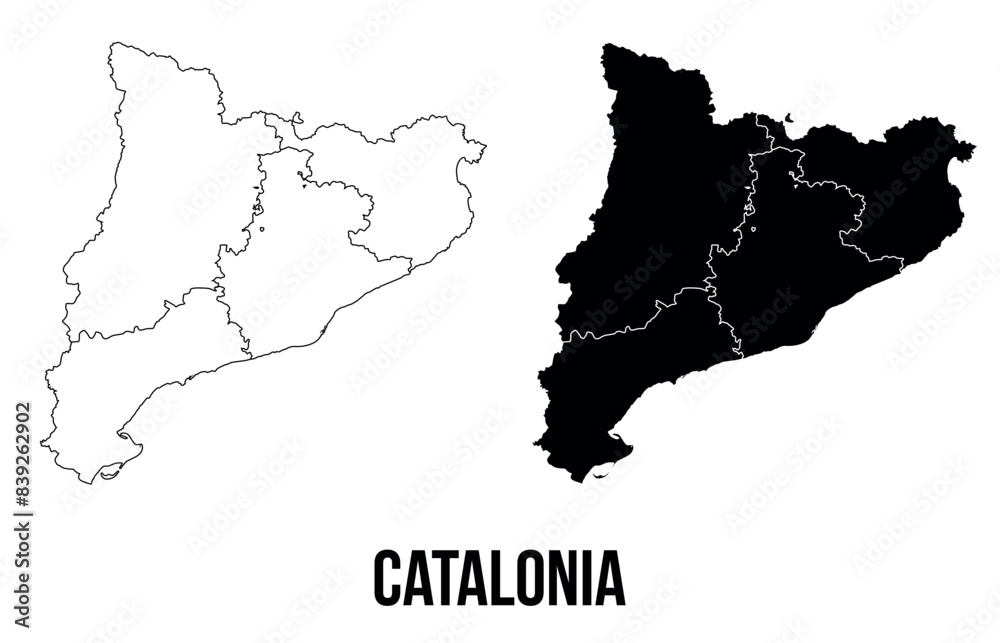Catalonia map of city regions districts vector black on white and ...