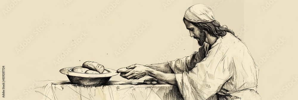 Jesus Blessing the Bread and Fish Before Feeding the 5000, Biblical ...