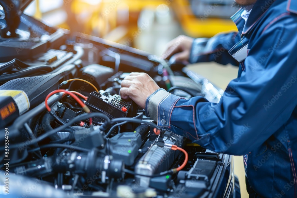 Mechanic Repairing Car ECU and Ensuring Secure Connections in the ...