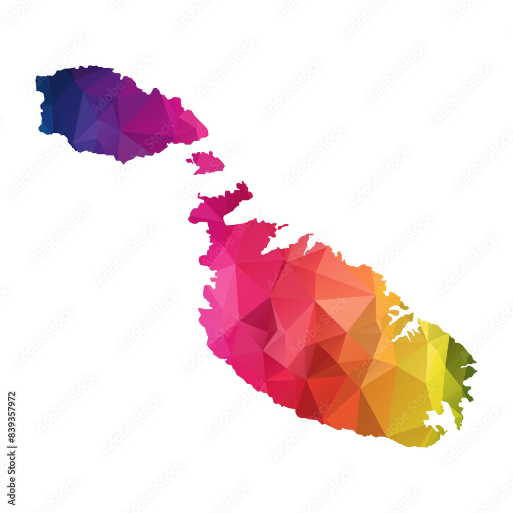Abstract Polygon Map - Vector illustration Low Poly Color Rainbow Malta ...