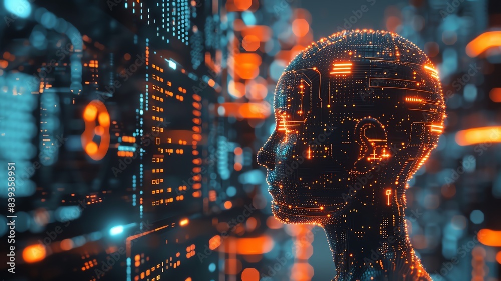 Machine learning model being developed, intricate coding and data ...