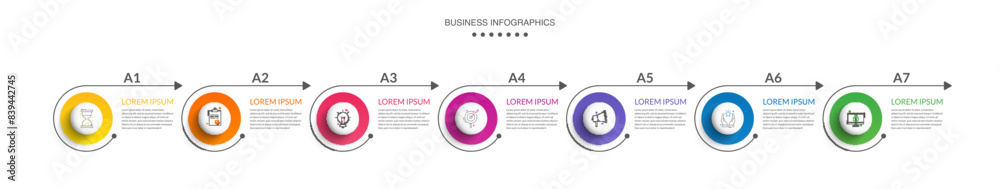 Business vector infographics with 7 circles and arrows. Timeline ...