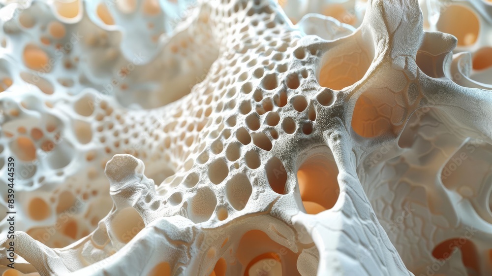 Cross section of osteoporotic bone, high detail, 3D render, educational ...