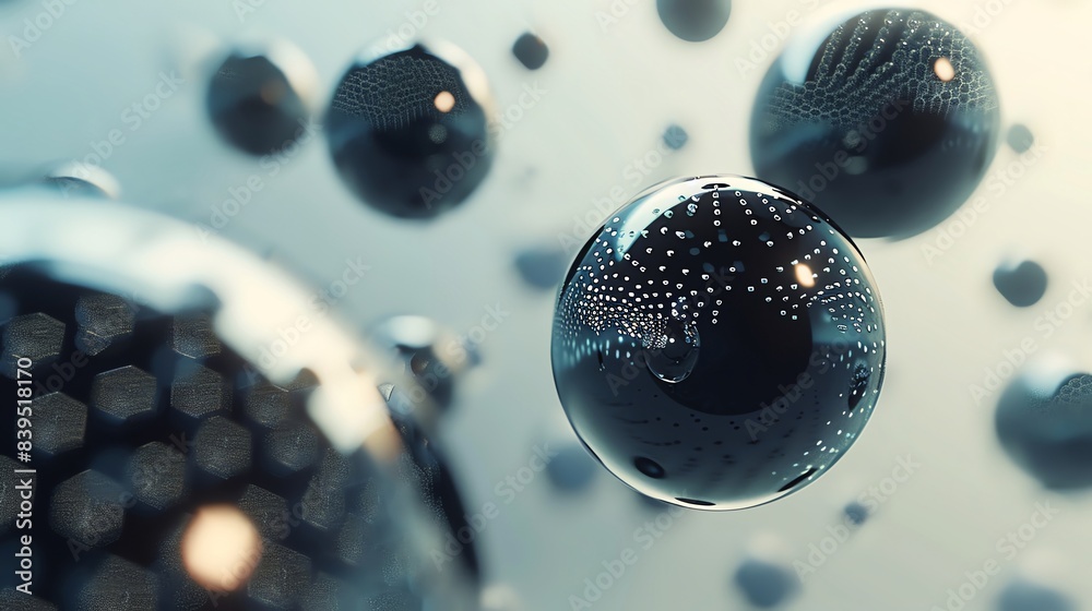 Surreal 3D spheres floating in space, with detailed textures and ...