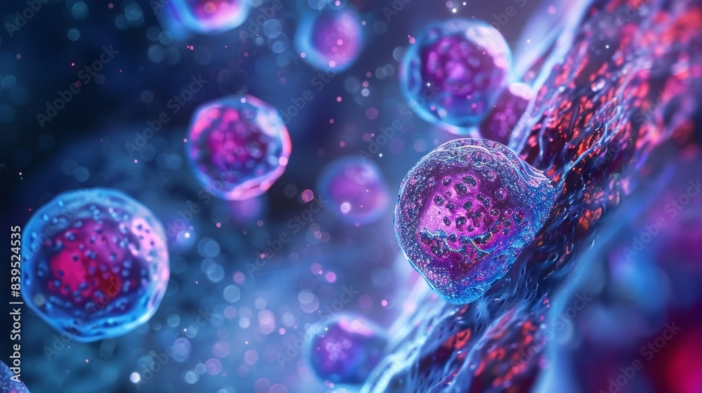 Eosinstained microscopic view of a lymph node highlighting the presence ...