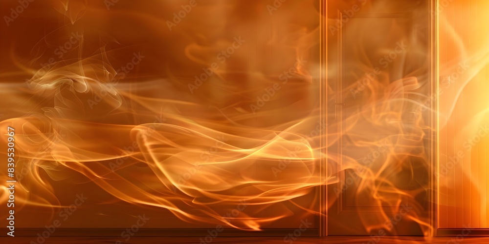 Smoke seeping under a closed door during a home fire. Concept Fire ...