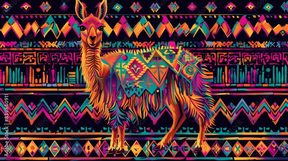 Patterns inspired by Inca textiles with llamas, geometric shapes, and ...