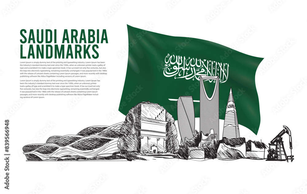 Saudi Arabia landmarks illustration art Stock Vector | Adobe Stock