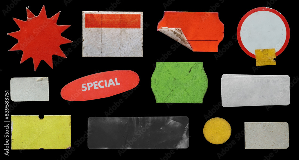 collection of blank old sticker, label, price tag template for mockup ...