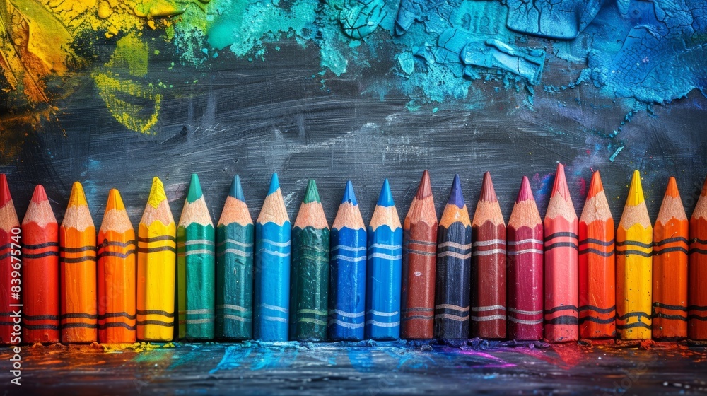 colorful cartoon drawing of dancing crayons on blackboard, ideal for ...