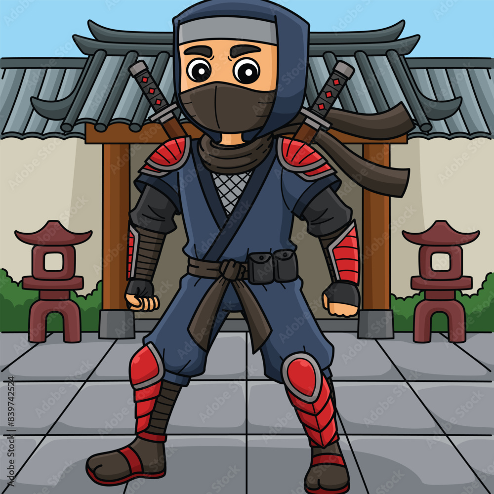 Ninja with Armor Colored Cartoon Illustration Stock Vector | Adobe Stock